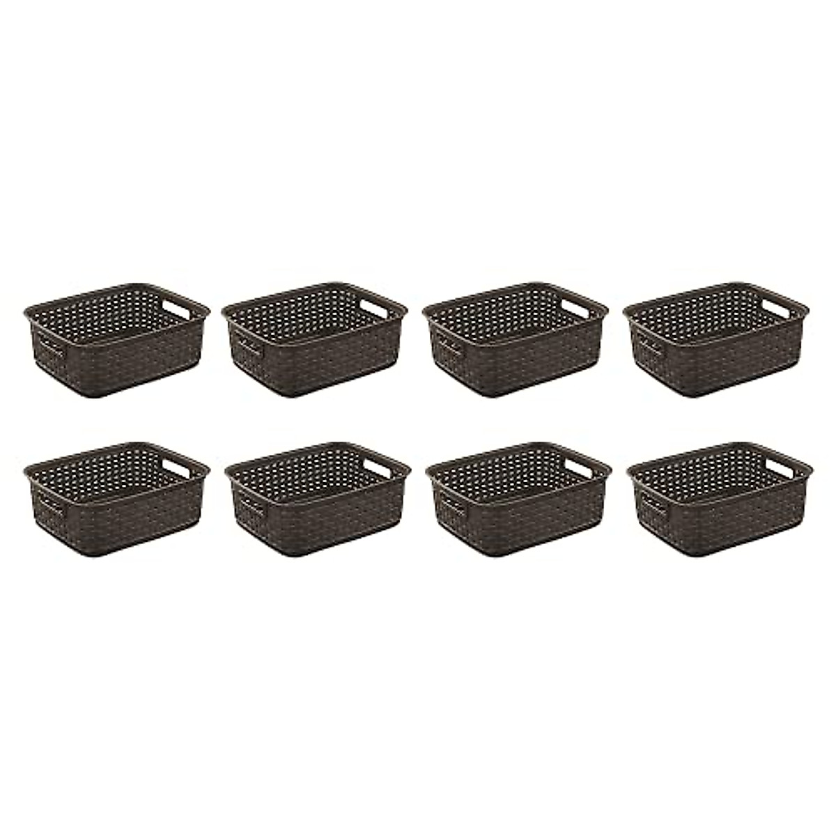 Sterilite Small Convenient 11 Inch Long Multipurpose Basketweave Home or Office Storage Open Basket Organizer, Espresso (8 Pack)