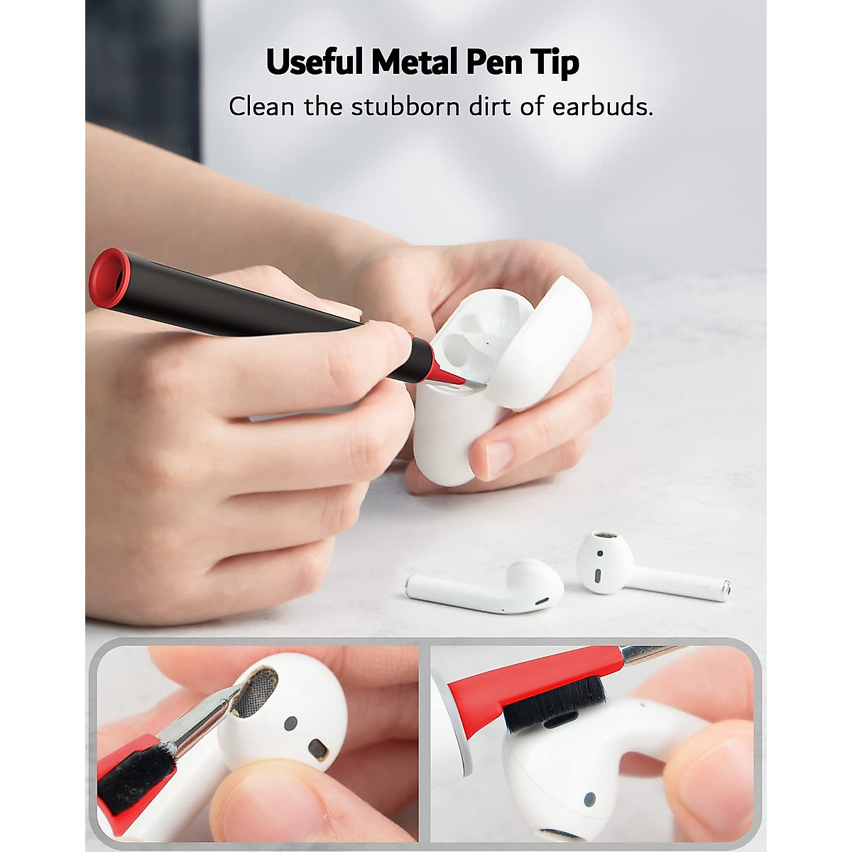 Sampoet 4-in-1 AirPod Cleaner Kit, Multi-Function Cleaning Tool for Airpods Pro 1 2 3, Cleaning Pen with Soft Brush for Earbuds Bluetooth Earphones Case Mobile Phone (Black 1 Pack)