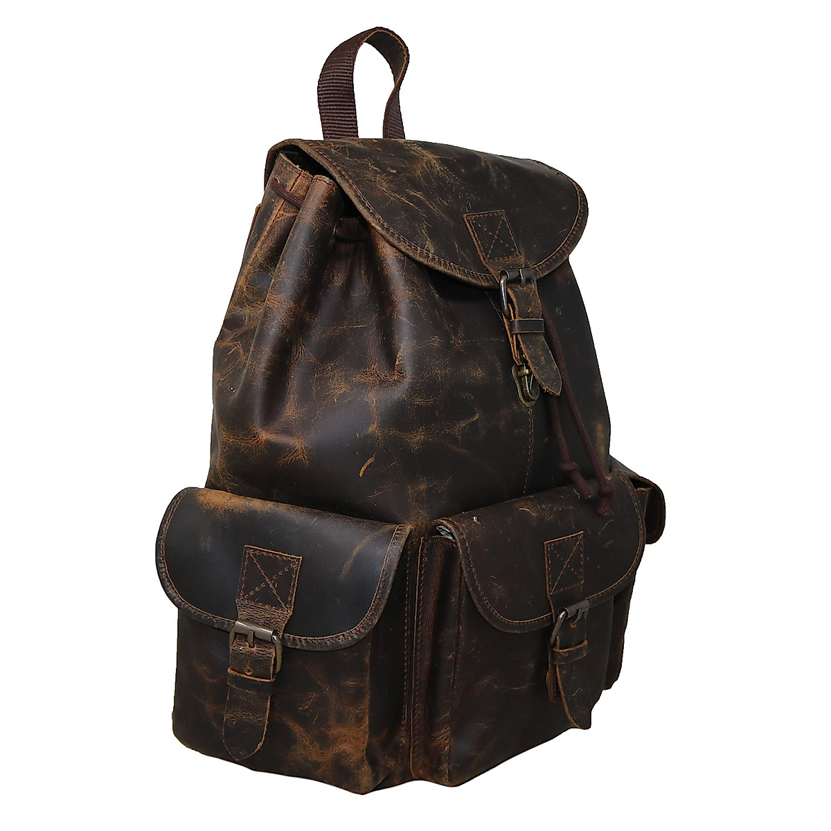 HG-LTHR 16" Brown Leather Backpack Vintage Rucksack Laptop Bag Water Resistant Casual Daypack College Bookbag Comfortable Lightweight Travel Hiking/picnic For Men