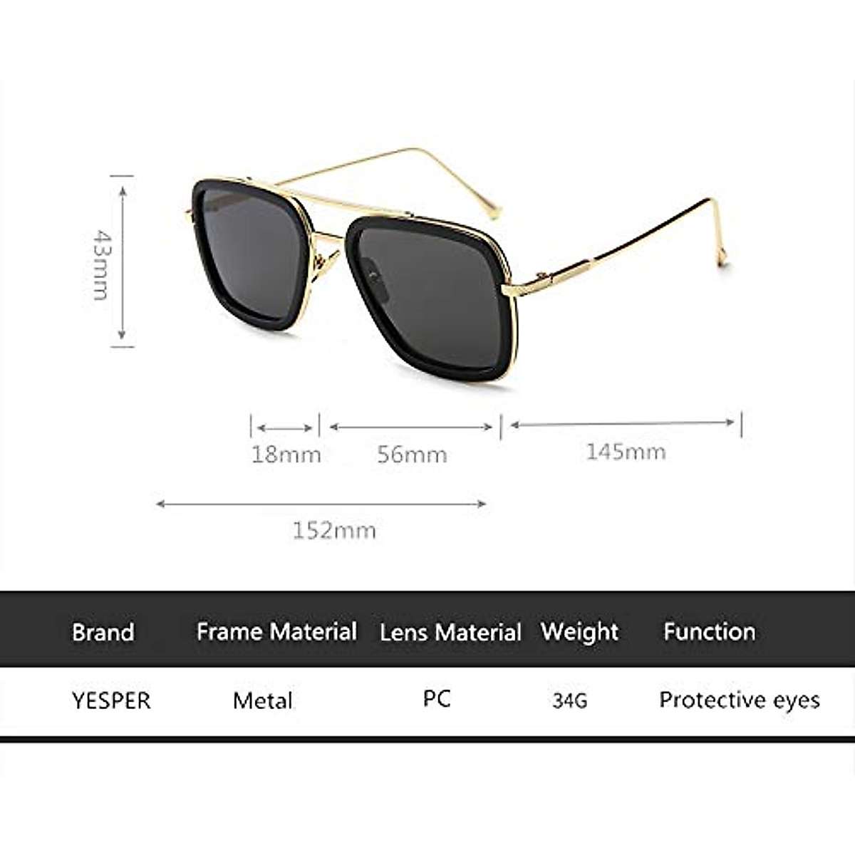 IKANOO Tony Stark Sunglasses for Men Women Vintage Square Metal Frame Iron Man Glasses Spider Man Eyeglasses