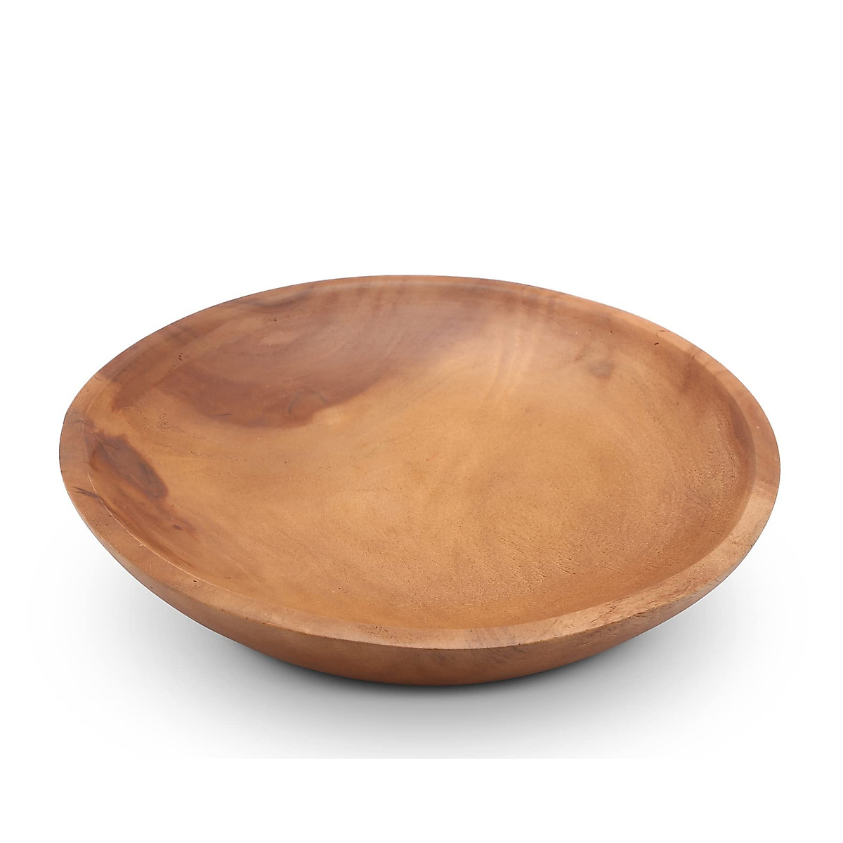 Arthur Court Acacia Wood Serving Bowl for Fruits or Salads Calabash Round Shape Style Tall 12 inch Diameter x 2.5 inch Tall Wooden Single Bowl