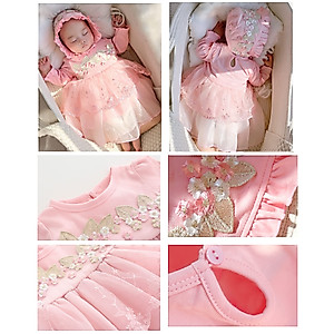 foohinck Newborn Baby Girl Dress Clothes 0 3 6 Months Princess Pink Dress White Baptism Outfit Party Dress Hat Shoes Set (Pink 3, 0-3 Months)