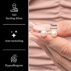Splendid Pearls Boxed Set 5 Pairs 7-8mm Genuine Freshwater Cultured Pearl Stud Earrings in 925 Sterling Silver ✦June Birthstone✦