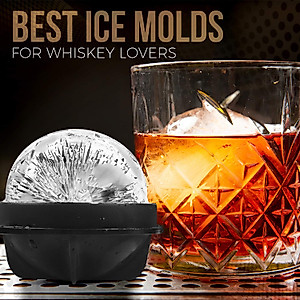 Round Ice Cube Mold Set of 4 Individual 2.5 Inch Tight Sealing, Leak Proof Silicone Big Sphere Ice Ball Makers for Whiskey, Scotch and Bourbon Black