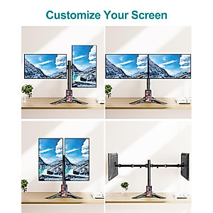 MOUNT PRO Dual Monitor Stand - Free Standing Full Motion Monitor Desk Mount Fits 2 Screens up to 27 inches,17.6lbs with Height Adjustable, Swivel, Tilt, Rotation, VESA 75x75 100x100
