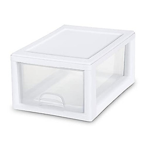 Sterilite Multipurpose Stackable Small Drawer Tote Containers with Reliable White Frame for Home or Office Organization, Clear (12 Pack)
