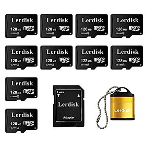 Lerdisk Factory Wholesale 10-Pack Micro SD Card 128MB Class 4 in Bulk Small Capacity 3-Year Warranty Produced by 3C Group Authorized Licencee Special for Small Files Storage or Company Use