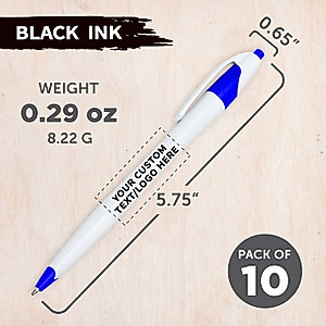 DISCOUNT PROMOS Custom Slim Curvy Ballpoint Pens Set of 10, Personalized Bulk Pack - Black Ink, Retractable, Great for Office, School, Tradeshows - Blue Black