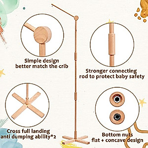 QIUJUUN Floor-Standing Crib Mobile Arm 61 Inches,Mobile Arm for Crib Wooden Nursery Decor Hanger,Hanging Attachment Set Upgrade Floor Stand