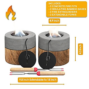 2 Pack Gardenix Decor Concrete Tabletop Fire Pits Round Wood Design; Burns Ethanol and Multiple Fuels; 2 Extending Marshmallow Roasting Stick Forks; Table Top Fire Pit Bowl / Mini Tabletop Fireplace