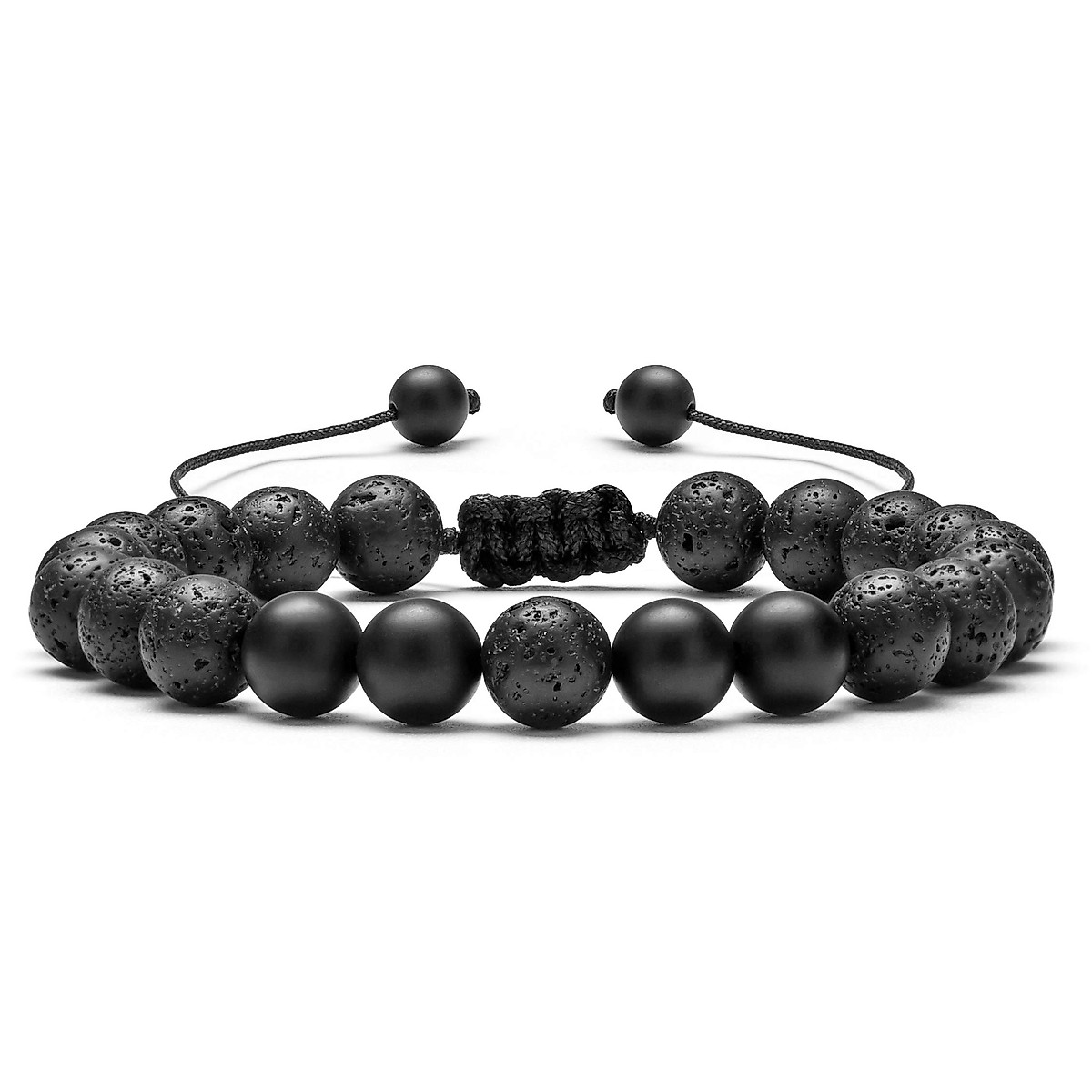 Hamoery Men Women 8mm Lava Rock Aromatherapy Anxiety Essential Oil Diffuser Bracelet Adjustable Natural Stone Yoga meditation relaxation Beads Bracelet Bangle(Matte Black Agate)