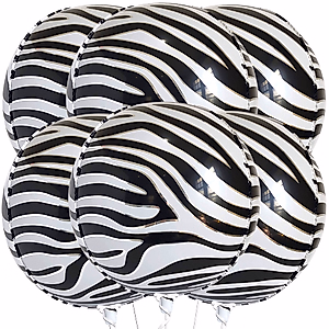 Large 22 Inch Zebra Balloons - Pack of 6 | Zebra Print Balloons for Black and White Party Decorations | Animal Print Balloons for Zebra Birthday Decorations | Zebra Balloon for Zebra Party Decorations