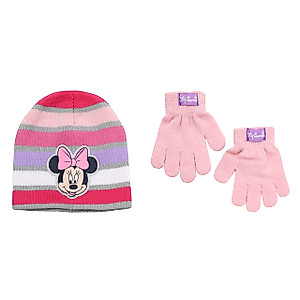 Disney Girl's Minnie Mouse Winter Hat and Glove Set, Ages 6-13, Pink