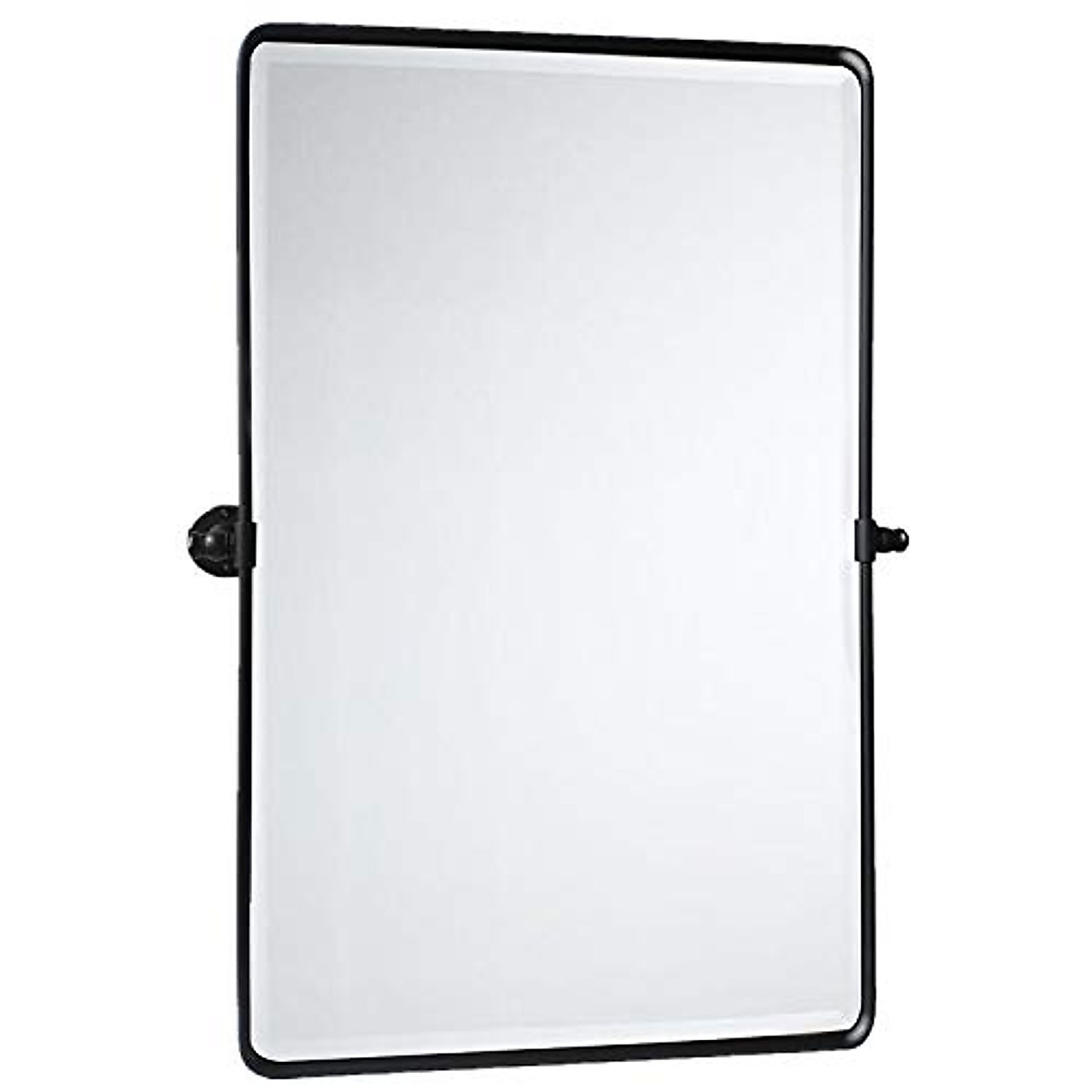 TEHOME 27 x 35 inch Farmhouse Large Black Metal Framed Pivot Rectangle Bathroom Mirror Rounded Rectangluar Tilting Beveled Vanity Mirrors for Wall