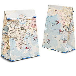 BLUE PANDA 36 Pack World Map Travel Favor Bags with Stickers Gift Bag for Travel Themed Party Decorations - Birthday Baby Shower Goodie Bags for Kids (8.7 x 5.15 In) - Travel Theme Party Favors