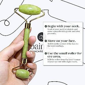 BAIMEI Jade Roller & Gua Sha Facial Tools Face Roller and Gua Sha Set for Skin Care Routine and Puffiness - Green