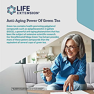 Life Extension Mega Green Tea Extract (98% Polyphenols) Decaffeinated, More Polyphenol Egcg Than The Equivalent Of Several Cups Of Green Tea - Vegetarian- Non-GMO, 100 Vegetarian Capsules