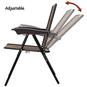 Giantex 2 Pack Patio Folding Chairs, Adjustable Sling Back Chairs with Armrest, Patio Dining Chairs Portable for Lawn Camping Garden Pool Beach Deck, Outdoor Chairs Set of 2