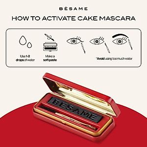 Besame Black Cake Mascara, Liquid Eyeliner & Brow Definer with Spoolie & Brush – Natural-Looking Lashes with Length & Definition, Water-Activated, No Harsh Chemicals, Vegan & Great for Sensitive Eyes