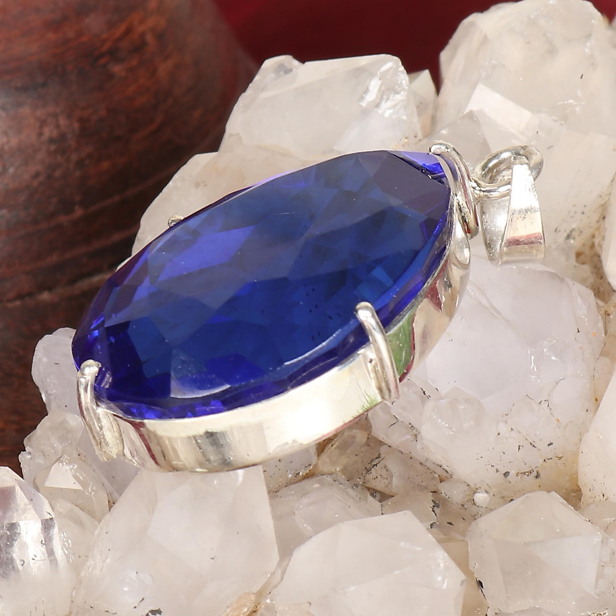 GEMHUB 80.00 Ct. Stunning Blue Topaz Oval Cut Gemstone Pendant Without Chain, Handmade Sterling Silver