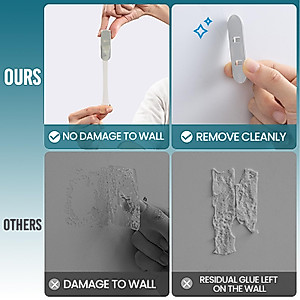 TAILI Wall Friendly Hooks, Versatile Metal Damage-Free Hanging Hook for Razor, Towel, Squeegee, Cell Phone, Heavy Duty Adhesive Hook with Strips for Storage and Decoration, 2 Hooks & 4 Strips Included