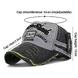 YULOONG Vintage Cotton Baseball Cap Denim Frayed Edge Sunhat Adjustable Unisex