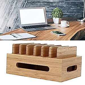 AUNMAS Charging Station Rack Valet Dock Organizer, Bamboo Wood Cell Phone Dock Portable Tablet Computer Organizer Storage Box for Home Office
