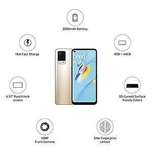 OPPO A54 CPH2239 Dual SIM 64GB ROM + 4GB RAM Factory Unlocked 4G/LTE Smartphone (Gold) - International Version