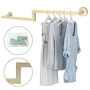 Gold Clothes Rack, Wall Mounted Metal Garment Rack Indoor Gold Clothes Display Stand for Living Room Clothing Store Heavy Duty