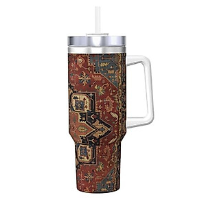 Xiexide 40oz Fits Cup Holder Sports Vintage Antique Oriental Turkish Antique Boho Bohemian Double Walled Vacuum Insulatedith Handle And Straw,Hot & Cold Drinks