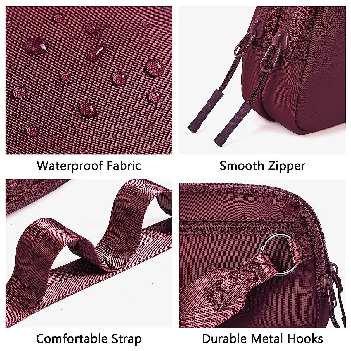 WESTBRONCO Small Crossbody Bags for Women Nylon with Adjustable Strap, Mini Crossbody Purse, Fahion Shoulder Bag for Traveling Workout Wine Red