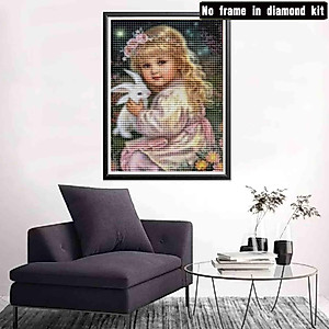 Sheehow 5D Diamond Painting Kits for Adults Angel Girl, Full Drill Diamond Art Rabbit, Gem Pictures Paint by Numbers Art, DIY Cross Stitch Jewel Art Rhinestone Craft for Home Wall Decor 12X16 inch