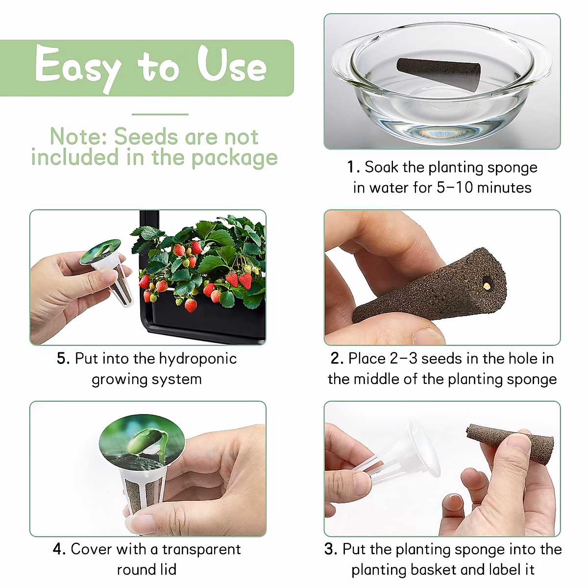 120pcs Seed Pod Kit for Aerogarden Hydroponics Garden Accessories for Starting System Grow Anything Kit with 30 Grow Sponges, 30 Grow Baskets, 30 Grow Domes，30 Pod Labels Compatible