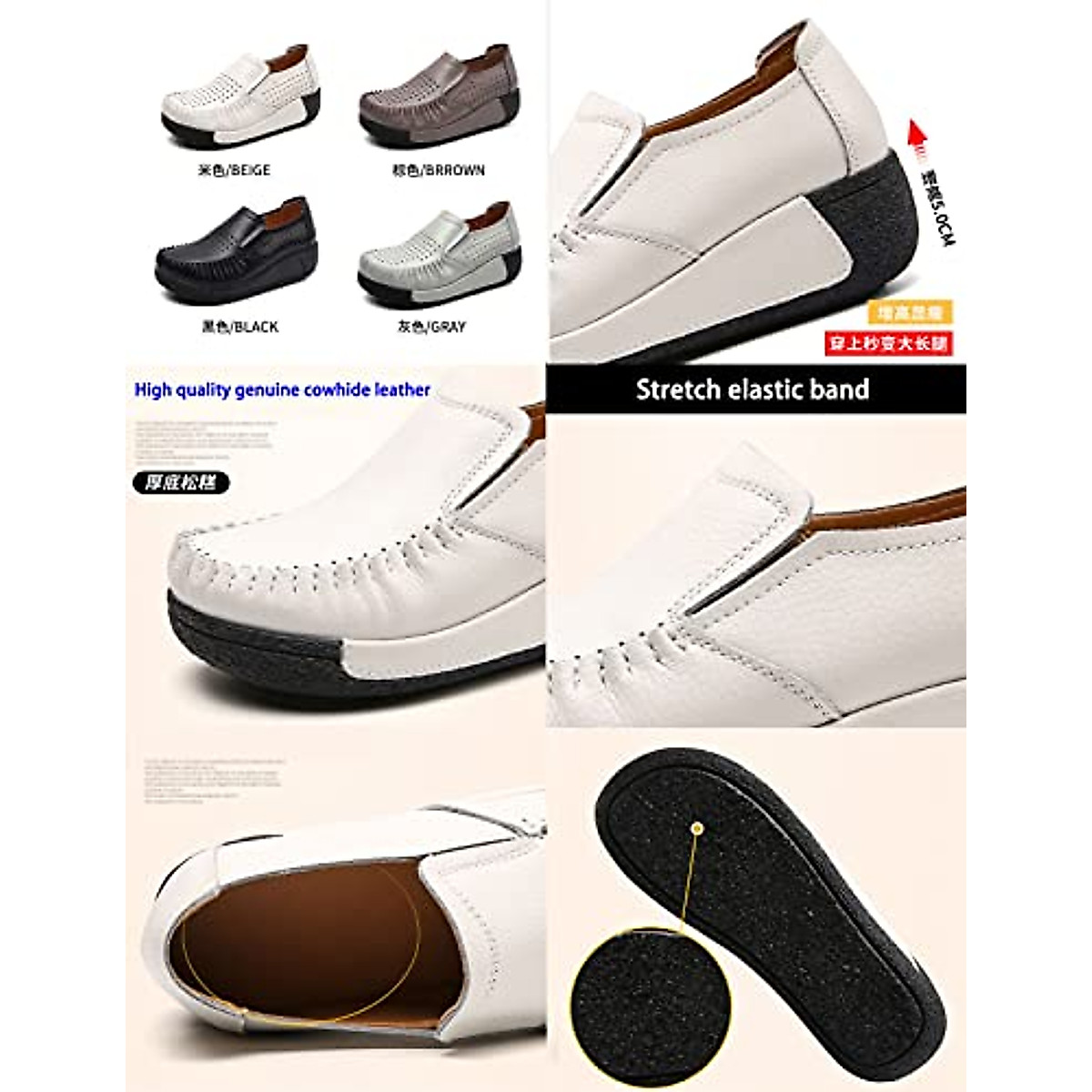 SoraBra Women's Slip on Platform Wedge Sneakers,Casual Cozy Cutout Leather Flat Loafers Wide Orthopaedic Walking Shoes (10,Black)