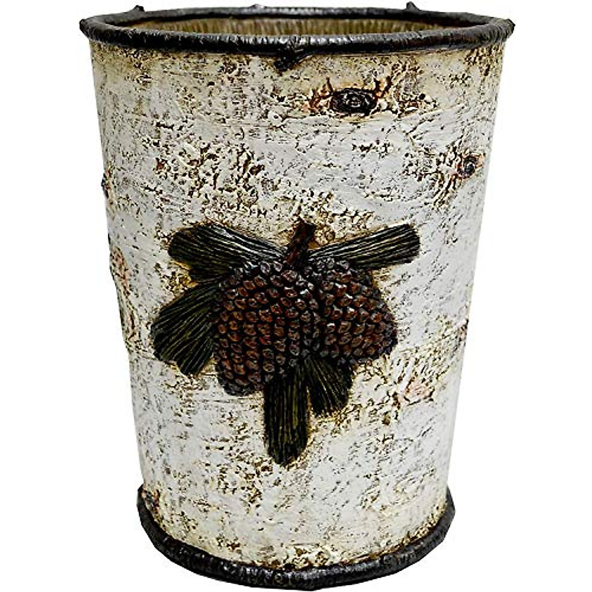 HiEnd Accents Birch Pinecone Rustic Lodge Bathroom Wastebasket