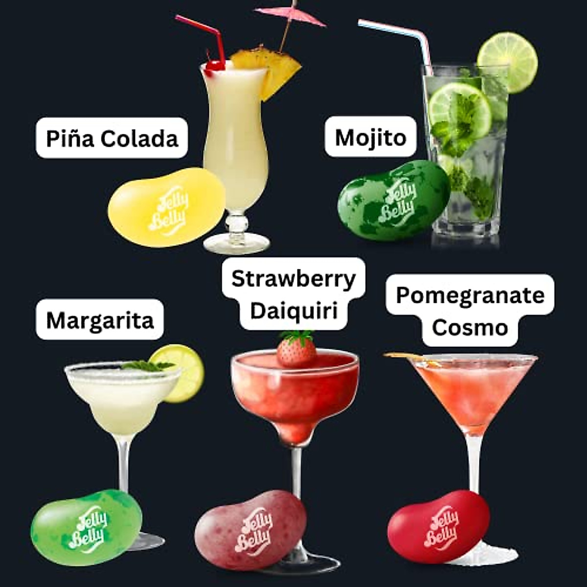 Gourmet Non-Alcoholic Cocktail Flavored Jelly Beans, Delicious Mocktail Candies, Fun Gift Sets for Bachelorette Parties, Party Favors, and Easter Basket Stuffers, Pack of 6