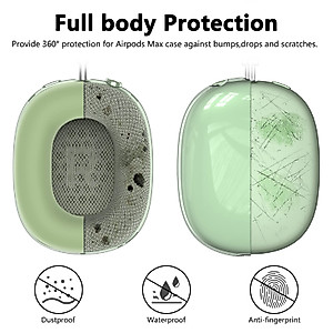 Silicone Case Cover for AirPods Max Headphones, Clear Soft TPU Ear Cups Cover/Ear Pad Case Cover/Headband Cover for AirPods Max, Transparent Accessories Silicone Protector for Apple AirPods Max, Green