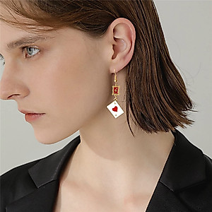 JIUIQL Unique Funny 18K Gold Plated Hypoallergenic Long Poker hearts and spades A Ace Playing Cards Dangle Drop Stud Earrings For Women Gambling Casino Jewelry Gift (Red Black)