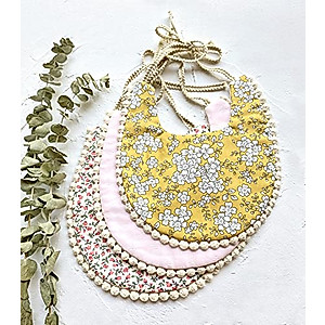 Cherssy Baby Girl Reversible Bibs with Crochet Lace, Floral Cotton Bibs, Handmade Drooling Bibs for Newborn Infant Toddler, 3 Pack