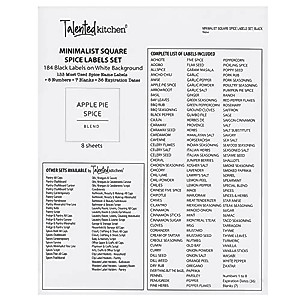 Talented Kitchen 184 Spice Labels Stickers, Preprinted White Spice Jar Labels for Herbs Seasonings, Spice Rack Pantry Organization, Minimalist Black Text + Numbers & Date (Water Resistant)
