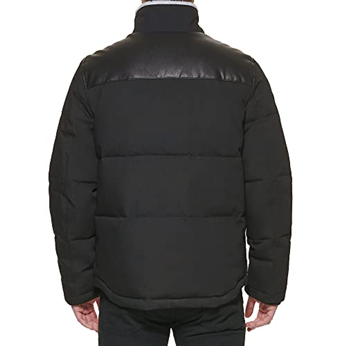 Levi's Men's Mixed Media Quilted Puffer Jacket with Sherpa Lined Collar (Regular and Big & Tall Sizes), Black/Faux Leather, X-Large