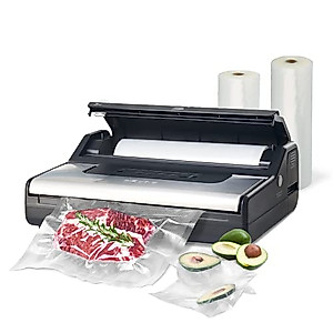 Wevac Vacuum Sealer Machine | Built-in Bag Roll Saver (up to 50’) and Cutter | Double Heat Seal | Dual Pump | Auto Lock | Commercial Grade | Ideal for Food Saving