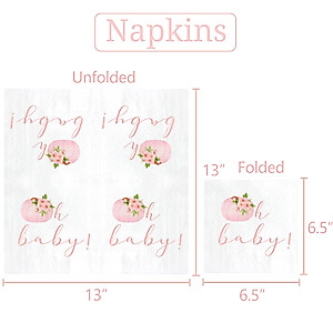Pink Little Pumpkin Paper Napkins 6.5 x 6.5 Inches Fall Party Napkins Girl Baby Shower Tableware Decoration 50 Pack
