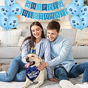 Selemoy Dog Birthday Party Supplies, Dog Birthday Hat Bandana Scarf with Cute Dog Bow Tie, Flag, Balloons for Small Medium Dogs Pets, Doggie Birthday Party Supplies Decorations