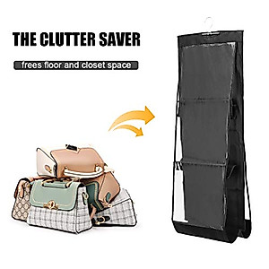 Emoly Hanging Handbag Organizer Dust Proof Storage Holder Bag Wardrobe Closet for Purse Clutch with 6 Larger Pockets for Organizing and Storing Women Handbags（Black）