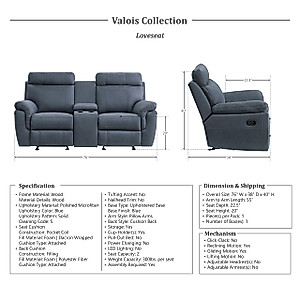 Lexicon Valois Double Glider Reclining Loveseat, Blue