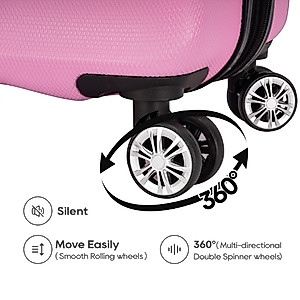 GinzaTravel 2 Piece Anti-Scratch ABS Luggage Set with TSA Lock - 20 inch and 28 inch Lightweight Spinner Suitcases, Expandable, and in Hot Pink