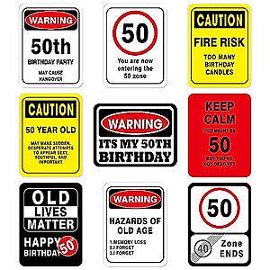 WERNNSAI 50th Birthday Party Decorations - 9PCS Wall Signs for Adults 50 Years Old Party Decor 50 Zone Table Centerpieces Yellow Caution Logos on Door Windows Yard Garden Banner Party Supplies