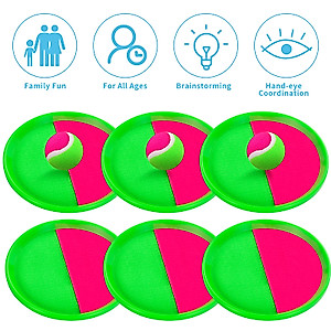 Kids Outdoor Toys, Beach Toys Toss and Catch Ball Set, Outside Yard Games for Kids with 6 Paddles 3 Balls Paddle Game Set Playground Sets for Backyard Sports Outdoor Games for Adults and Family