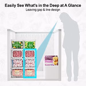 iSPECLE Deep Freezer Organizer Bins - 4 Pack Stackable Small Freezer Organizer Bins for 5 to 9 Cu.FT Small Chest Freezer Sort Frozen Food Easy to Get Food from Bottom without Digging in Freezer, White